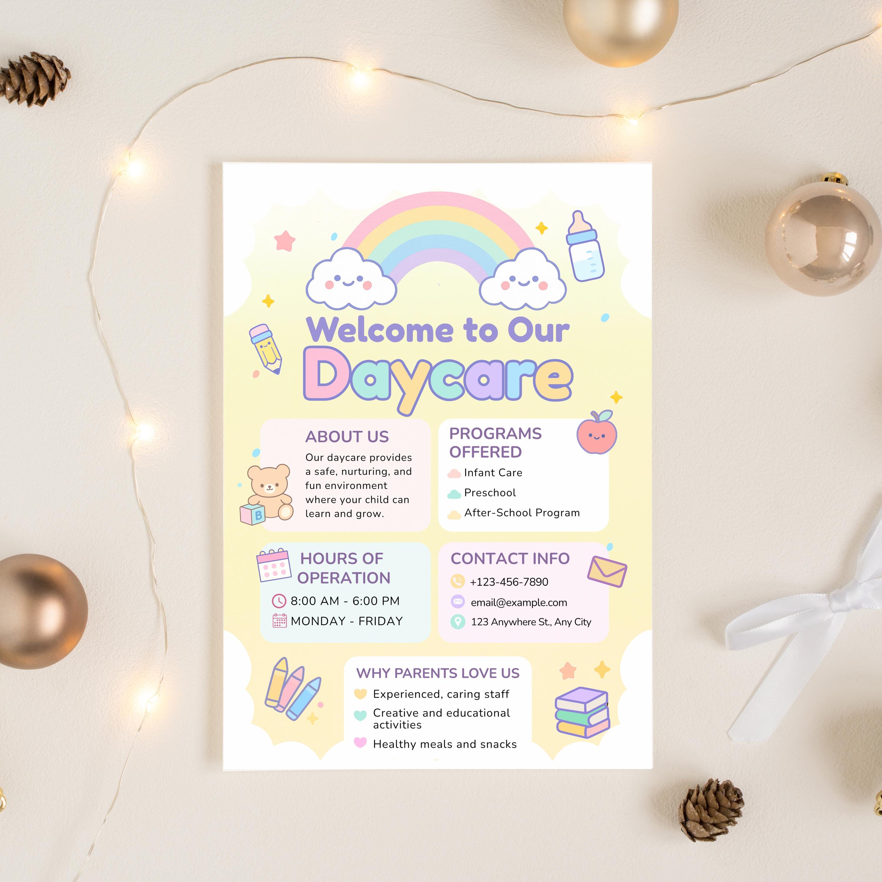 Daycare Flyer Template Editable Canva Childcare Preschool Marketing ...