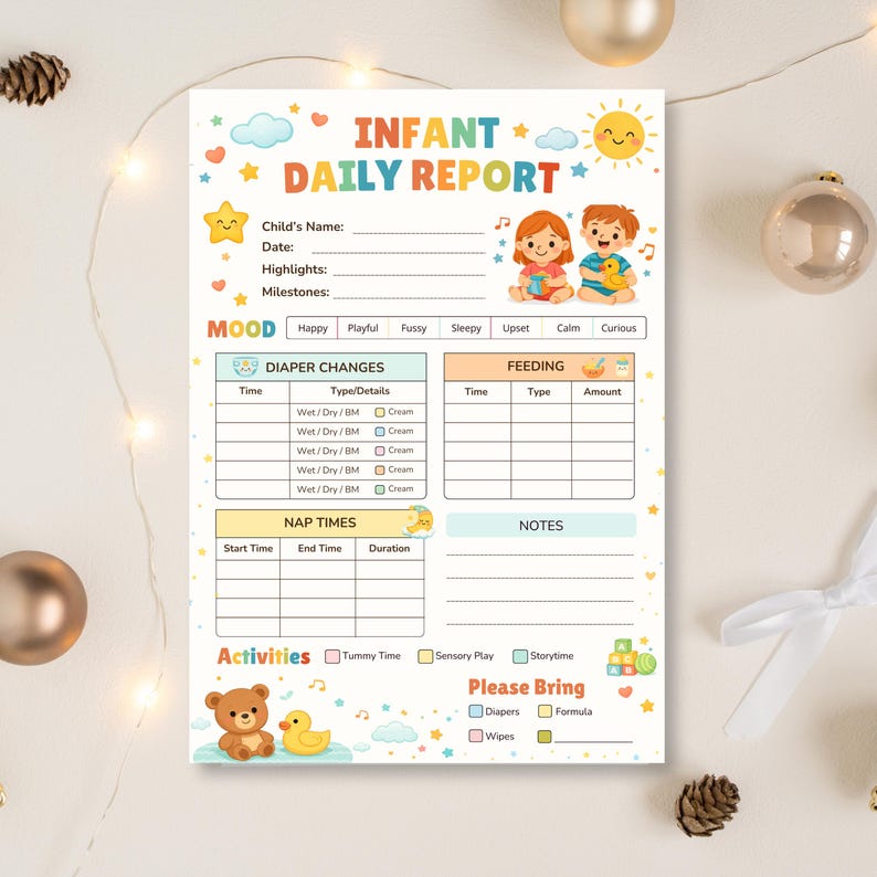 Infant Daily Report Template Editable Canva Daycare Baby Daily Sheet ...