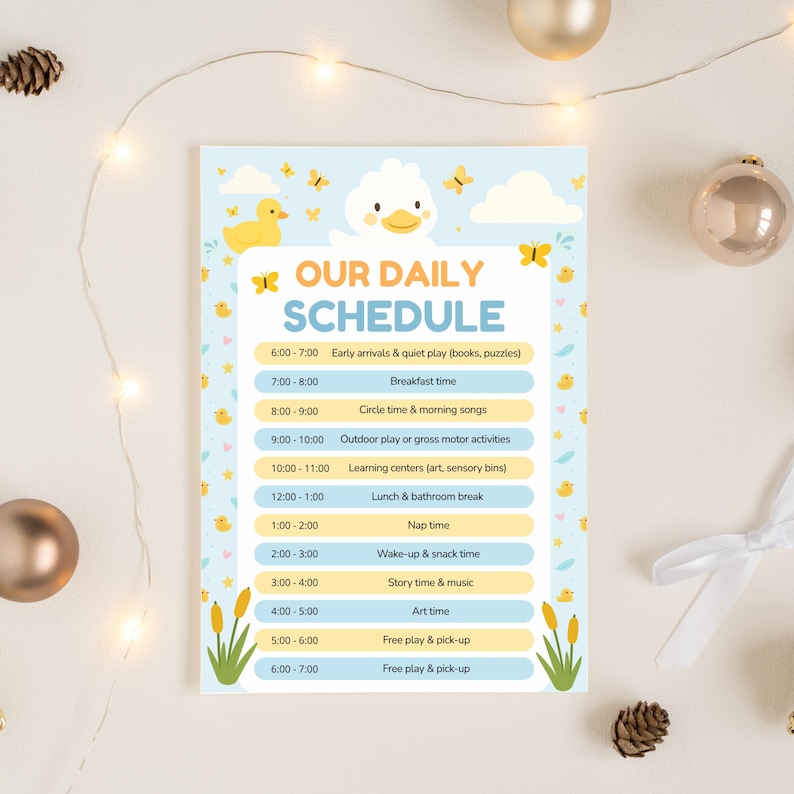 Duck Theme Daily Schedule Template Editable Canva Kids Routine Chart ...
