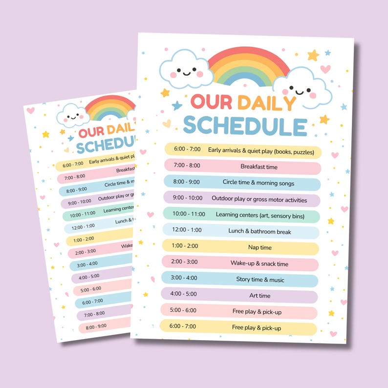 Daycare Daily Schedule Template Editable Canva Printable Preschool ...