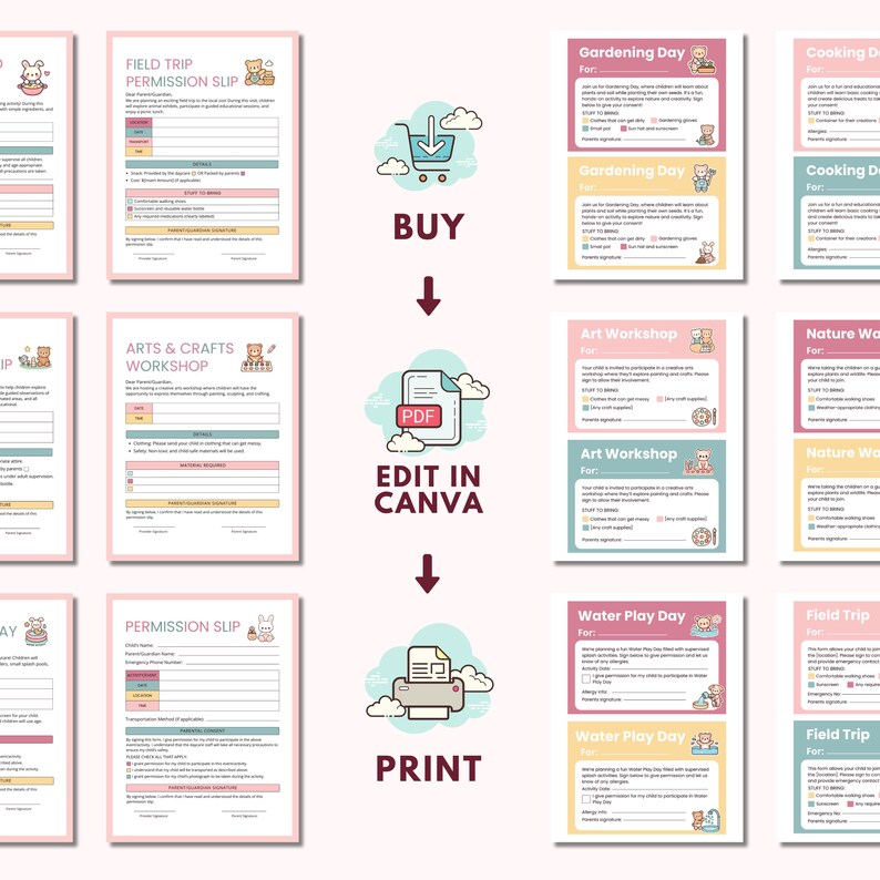 Permission Slip Template Editable Daycare Consent Form Preschool ...
