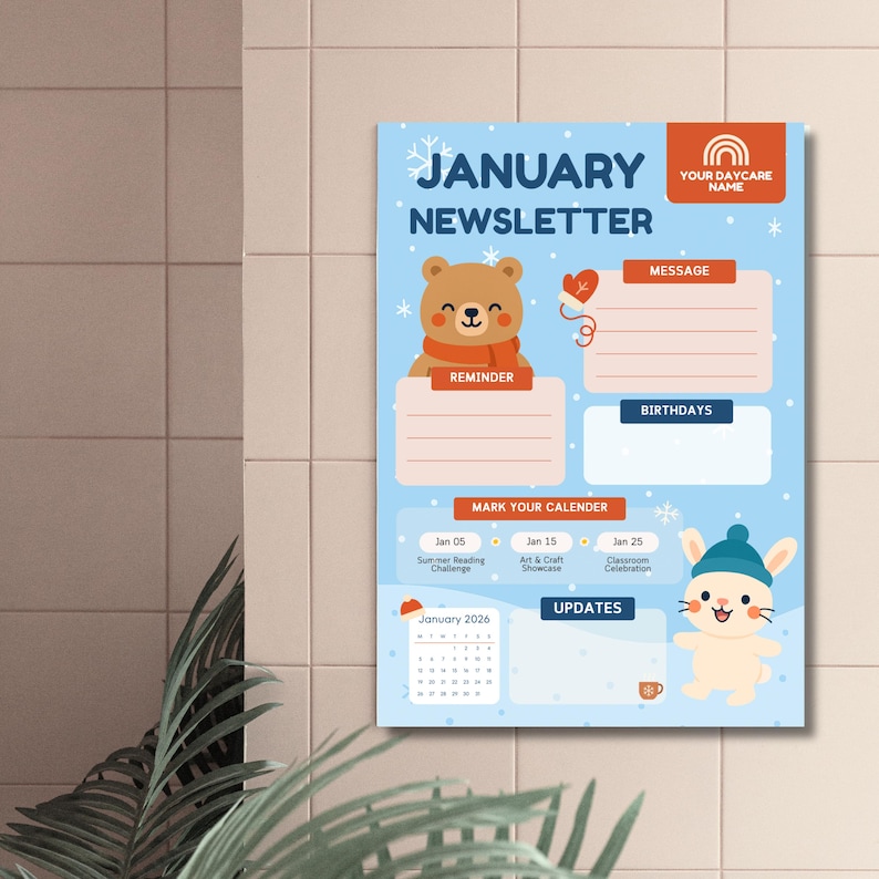 Childcare Monthly Newsletter Template Editable Canva Parent ...