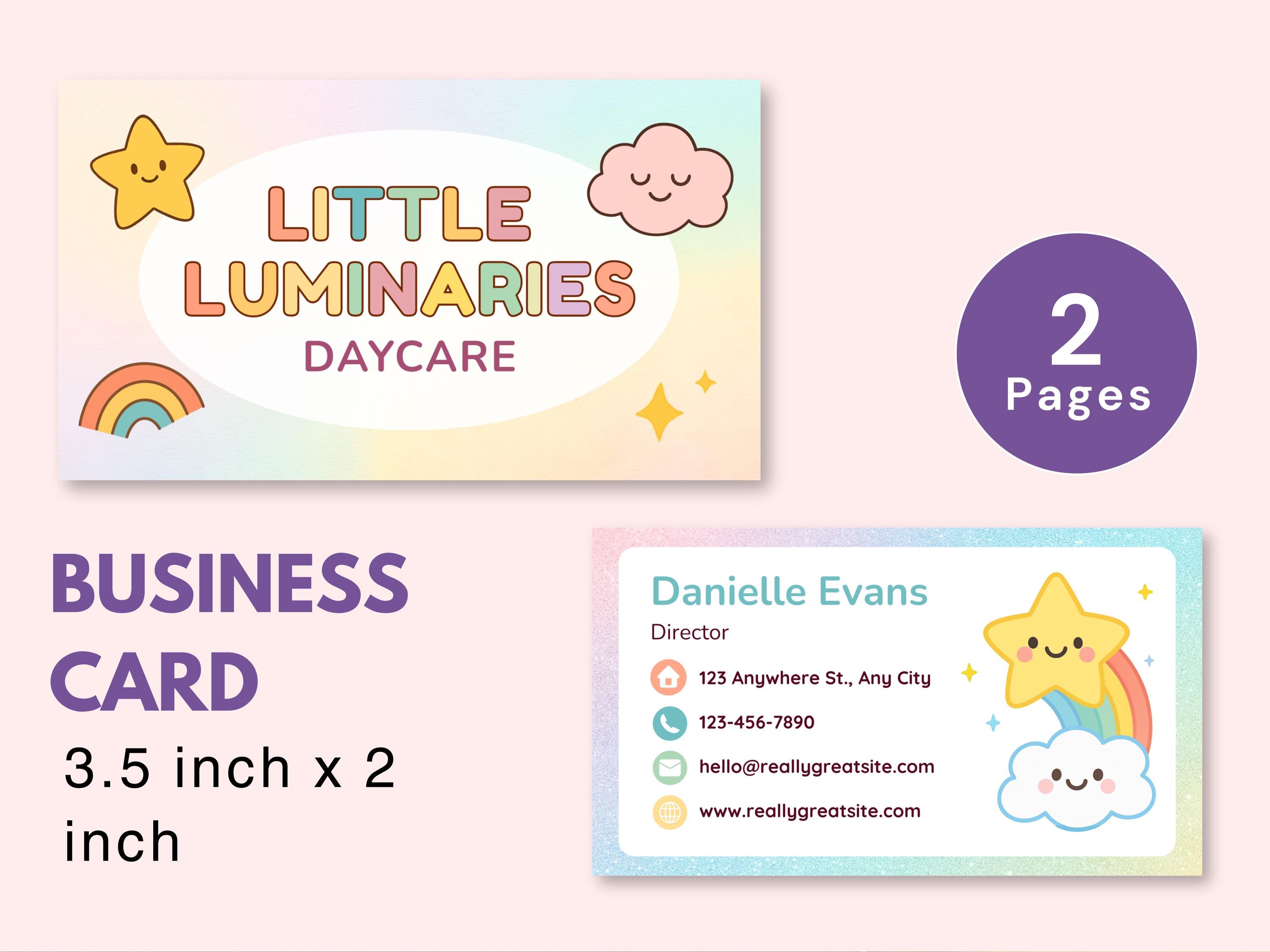 Daycare Business Card Template Editable Canva Childcare Provider ...