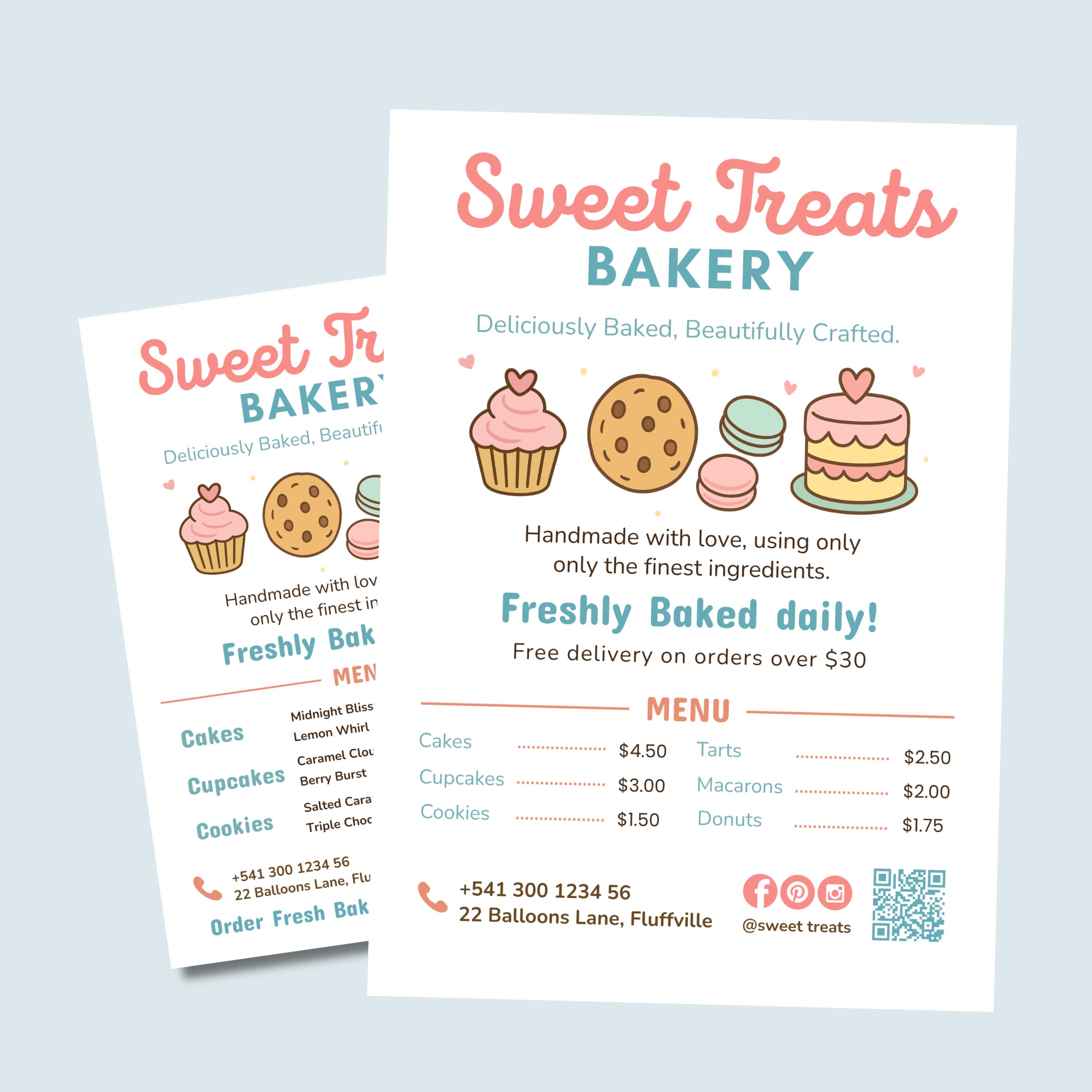 Bakery Flyer Template Editable Canva Home Bakery Small Menu Pastry Shop ...