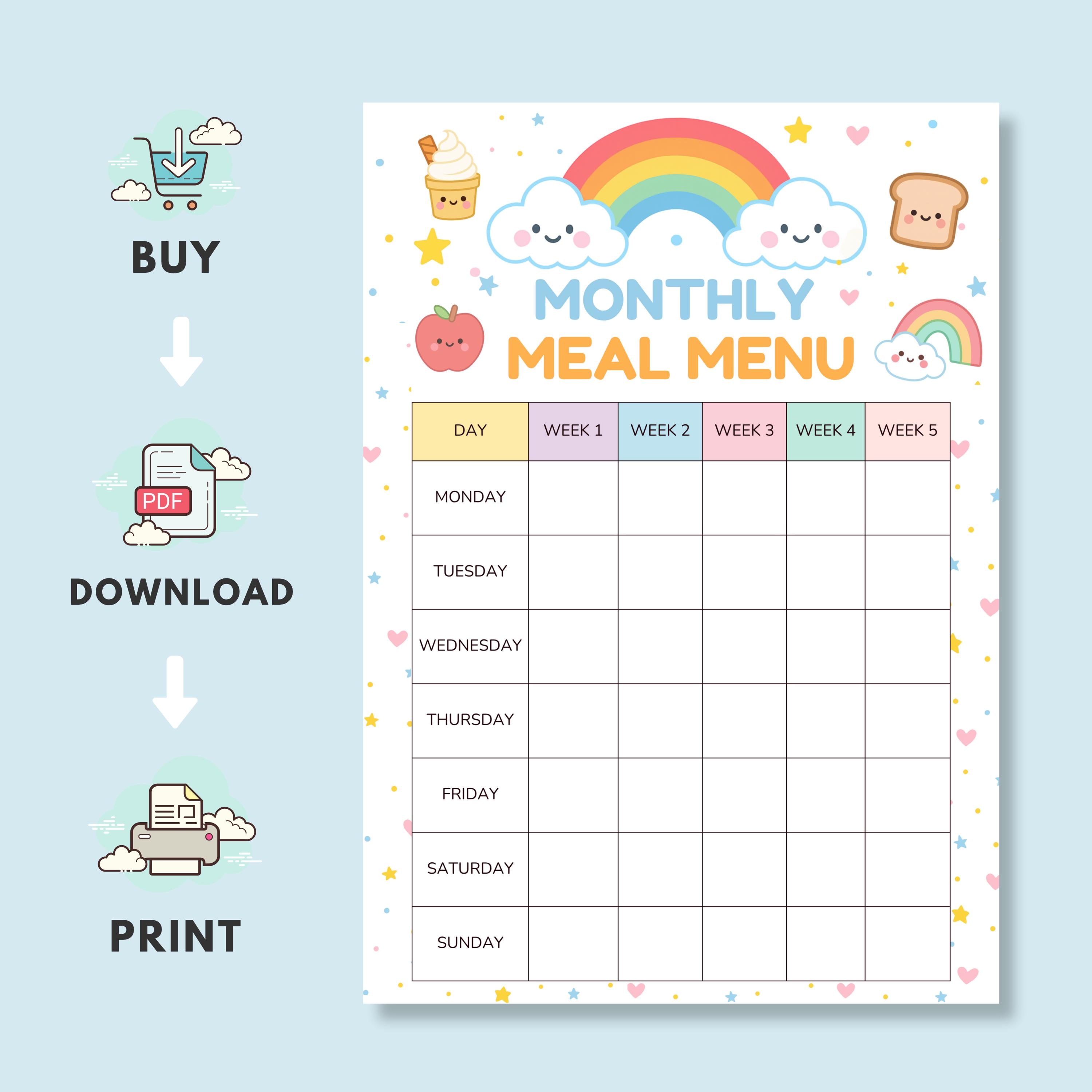 Daycare Weekly Menu Template Editable Canva Meal Planner Printable ...