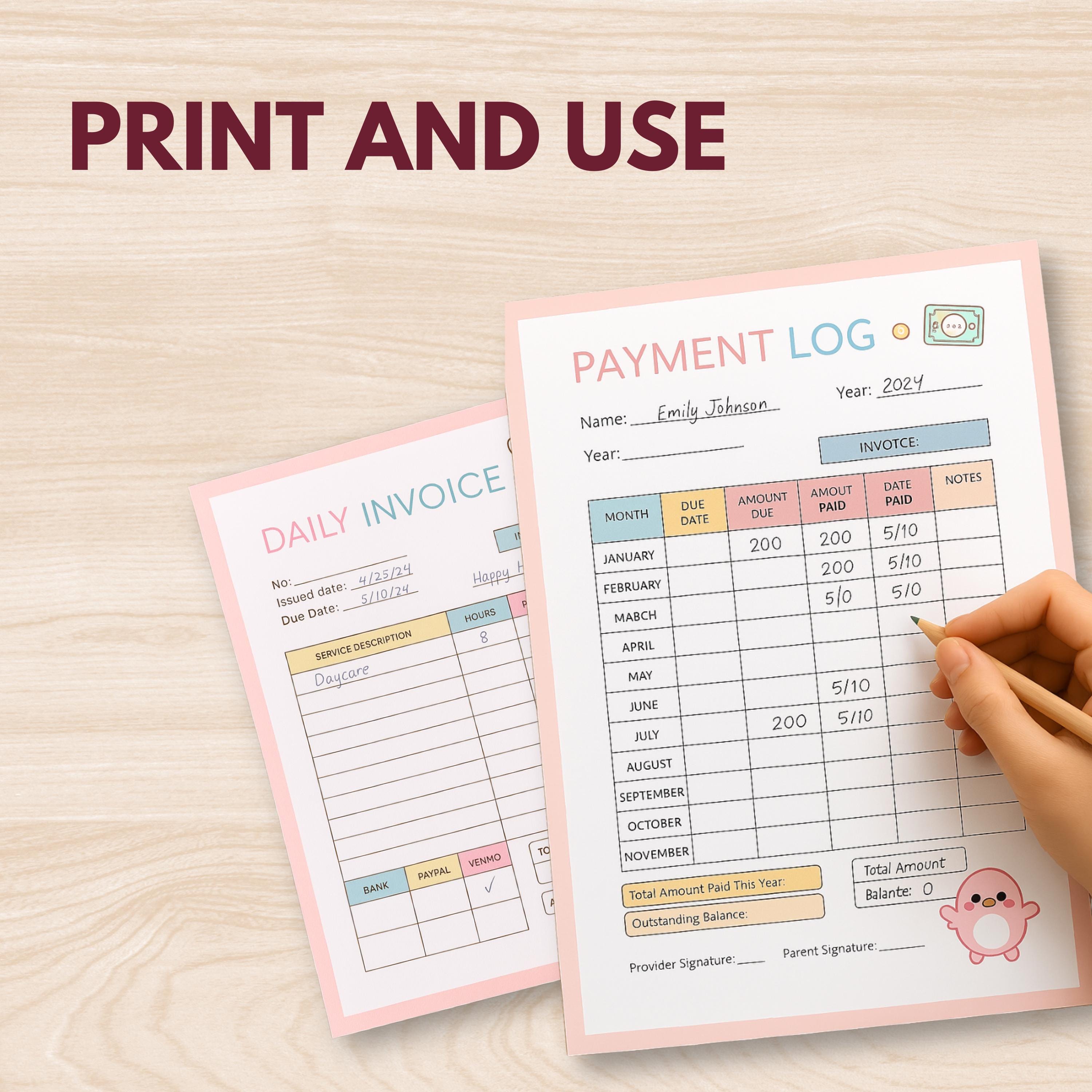 Editable Daycare Payment Tracker Canva Template Preschool Payment Log ...