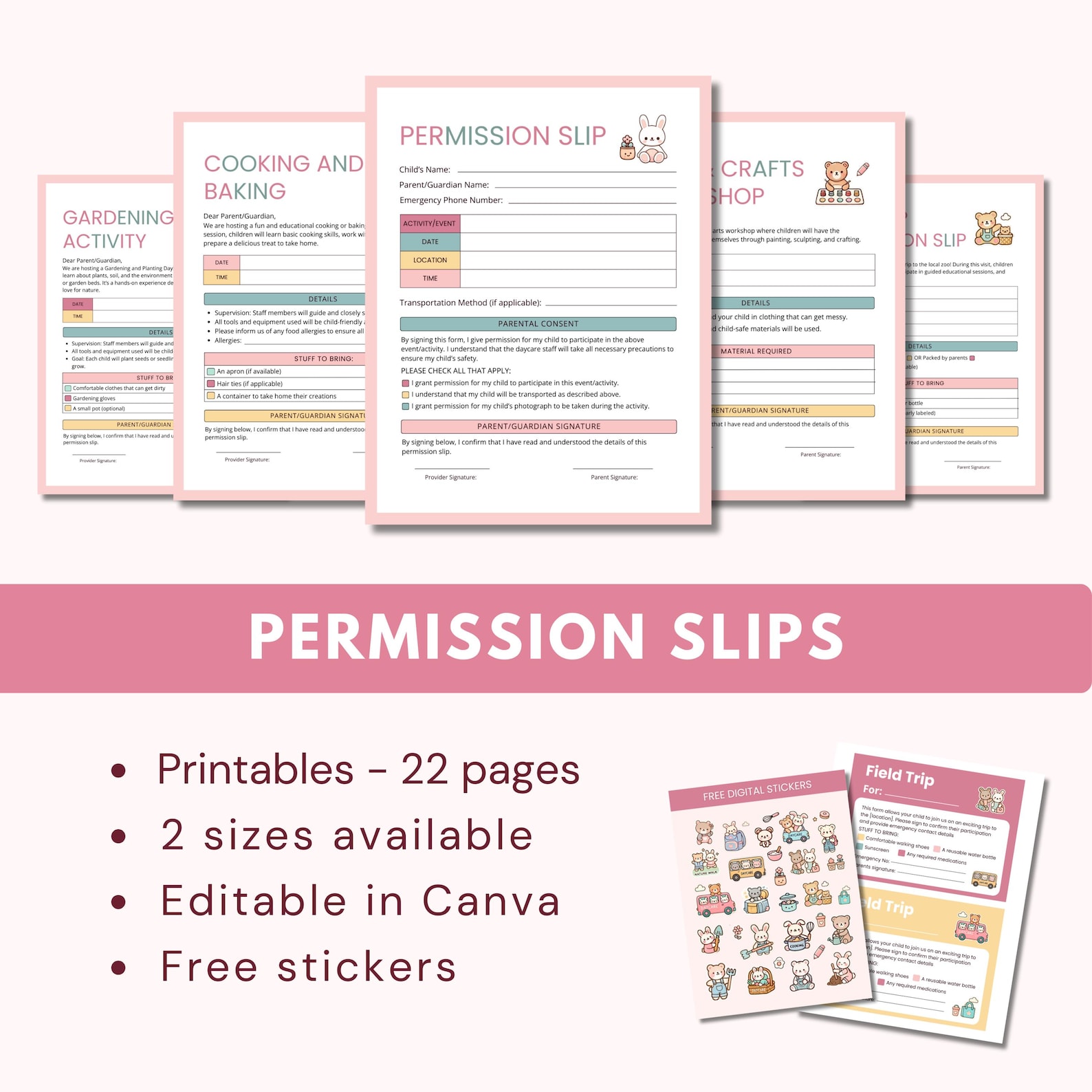 Permission Slip Template Editable Daycare Consent Form Preschool ...