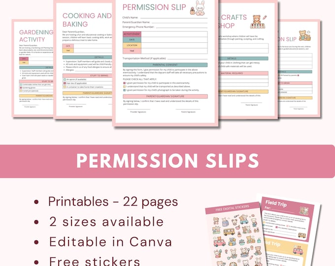 Permission Slip Template Editable Daycare Consent Form Preschool ...
