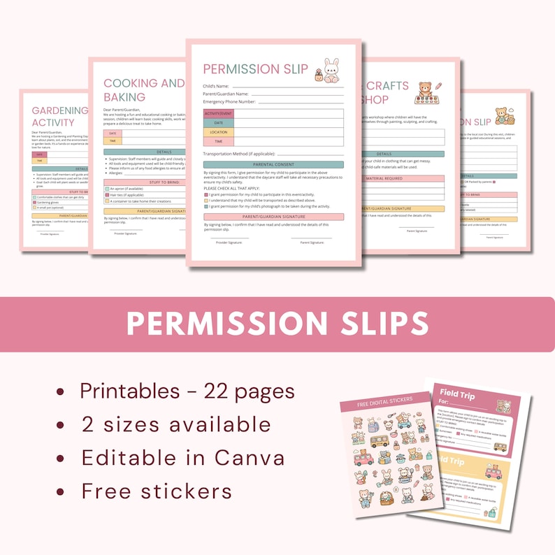 Permission Slip Template Editable Daycare Consent Form Preschool ...