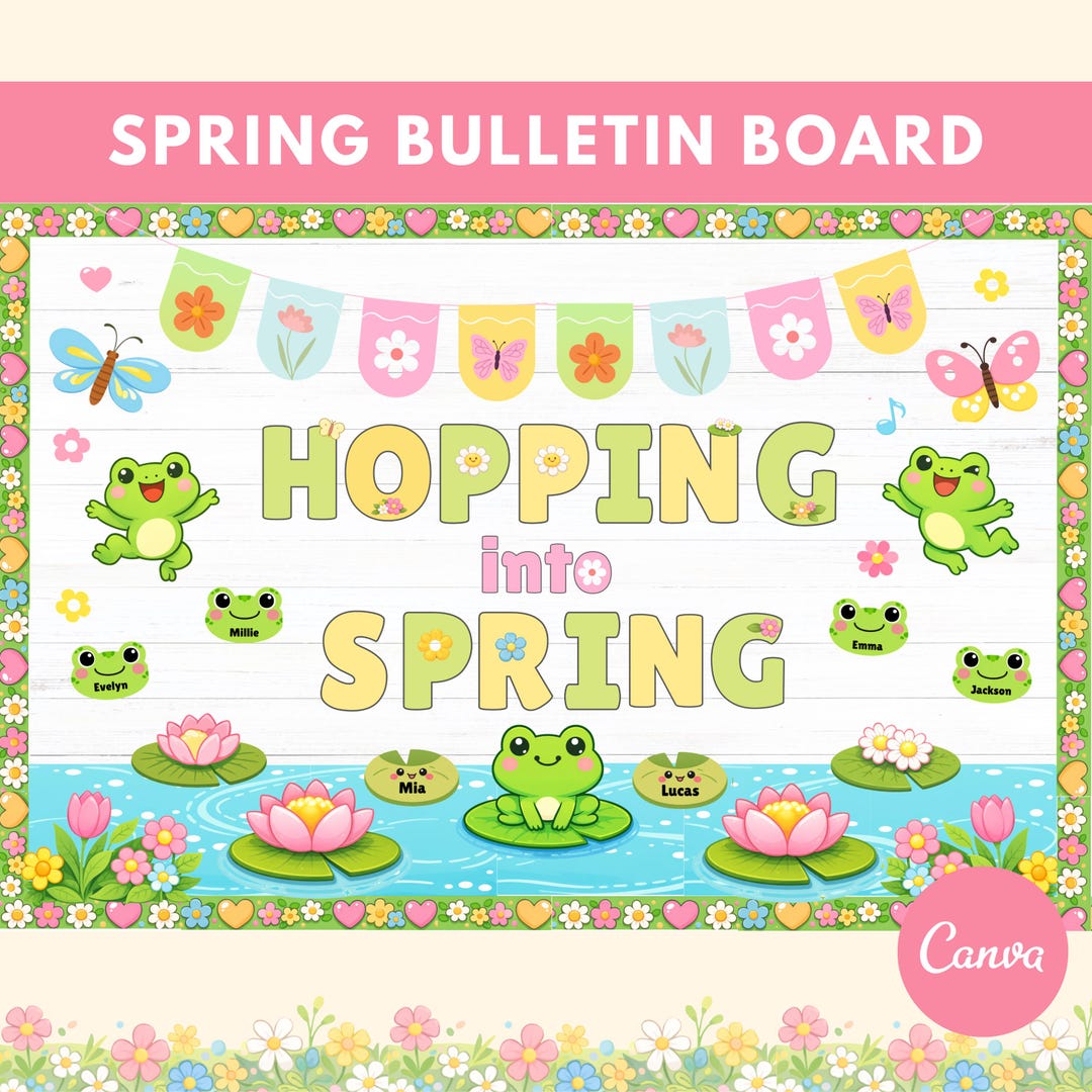 Spring Bulletin Board Kit Frog Theme Printable March April Classroom ...