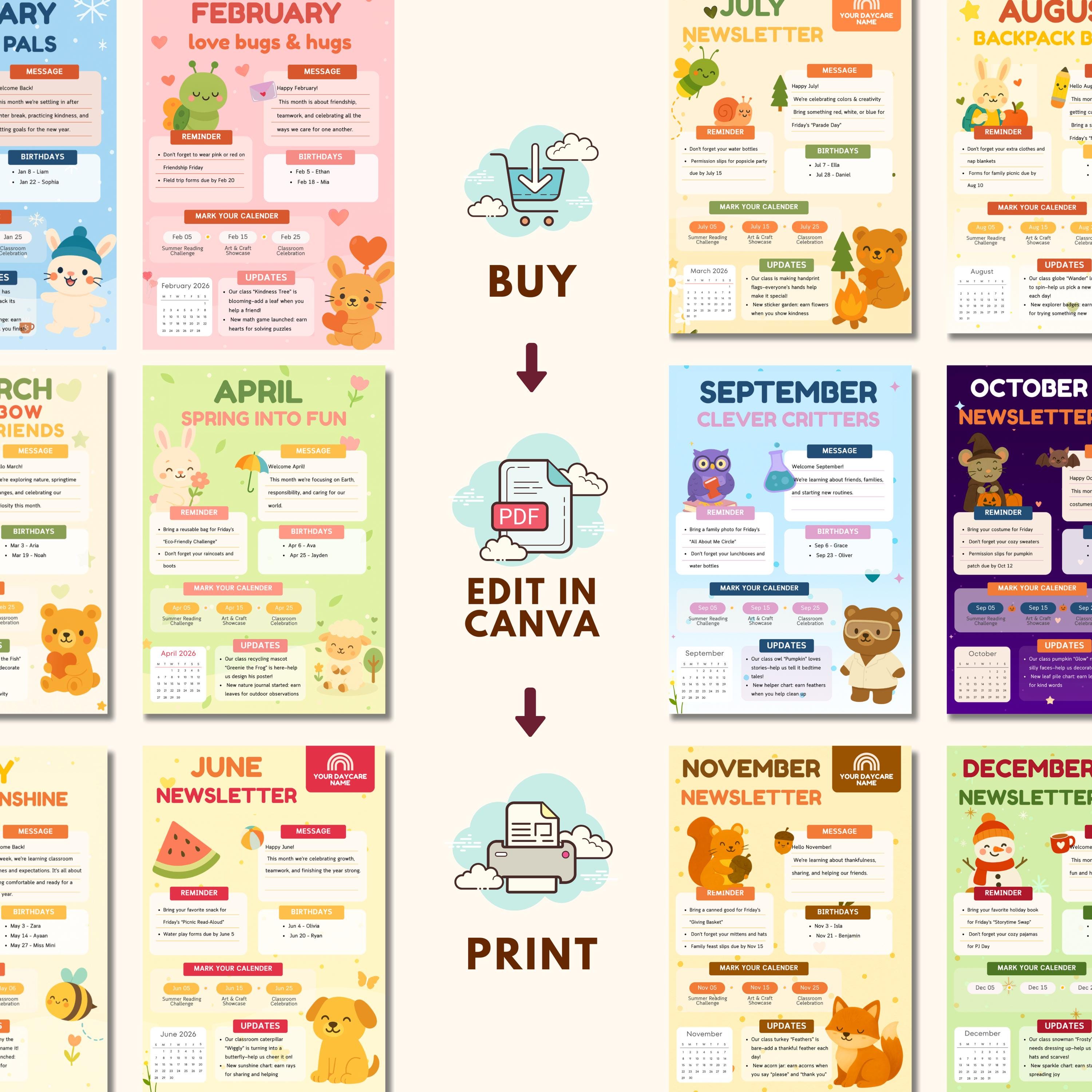 Childcare Monthly Newsletter Template Editable Canva Parent ...