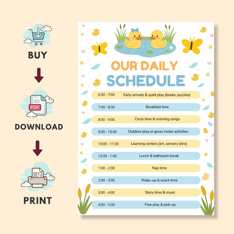 Duck Daily Schedule Template Editable Canva Kids Routine Chart ...