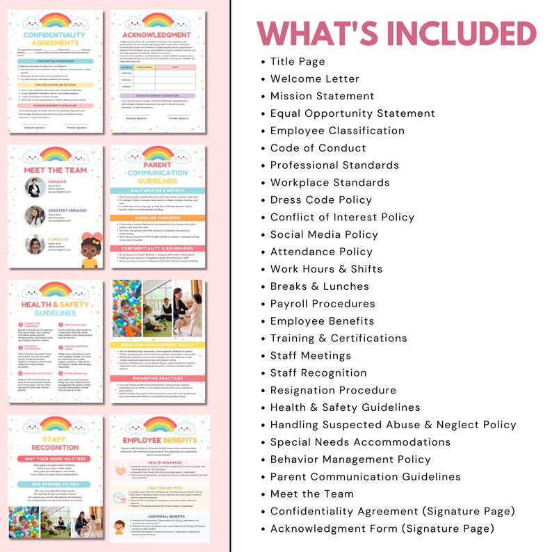 Daycare Employee Handbook Template Editable Canva Childcare Staff ...