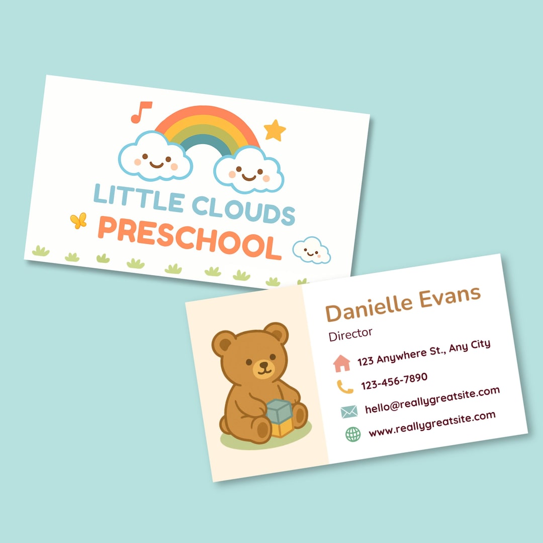 Daycare Business Card Template Editable Canva Preschool Childcare ...