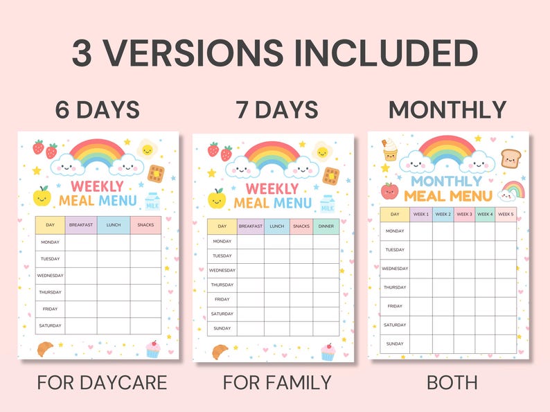 Daycare Weekly Menu Template Editable Canva Meal Planner Printable ...