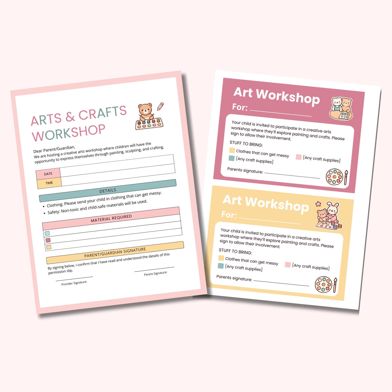 Permission Slip Template Editable Daycare Consent Form Preschool ...