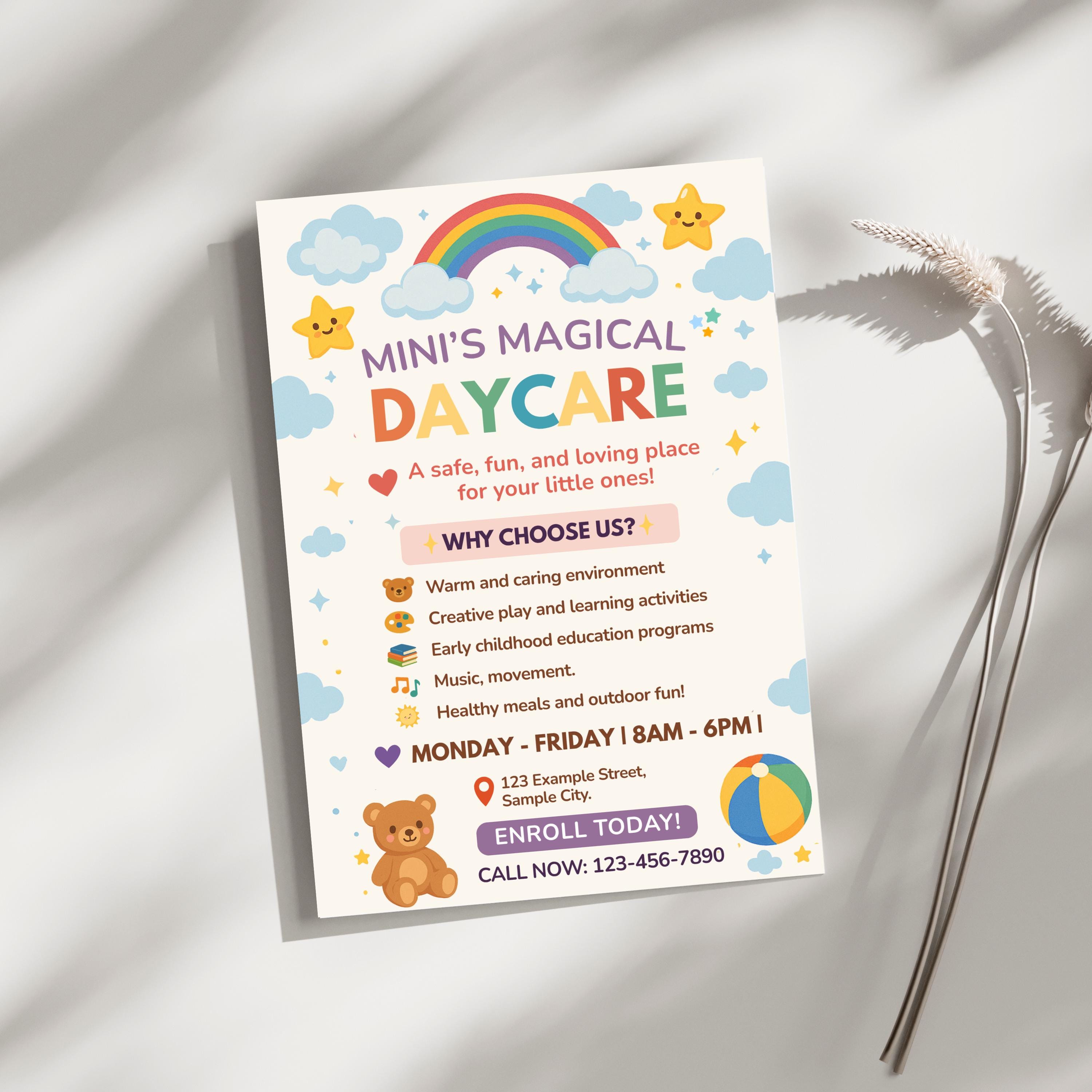 Colorful Daycare Flyer Bundle Editable Canva Template Preschool ...