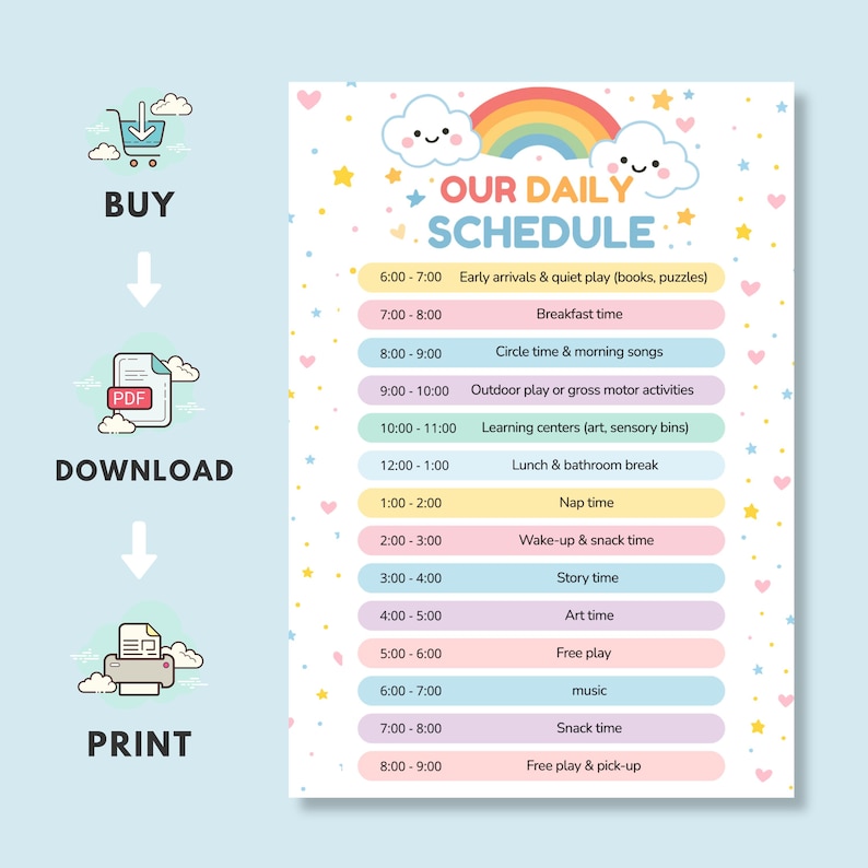 Daycare Daily Schedule Template Editable Canva Printable Preschool ...