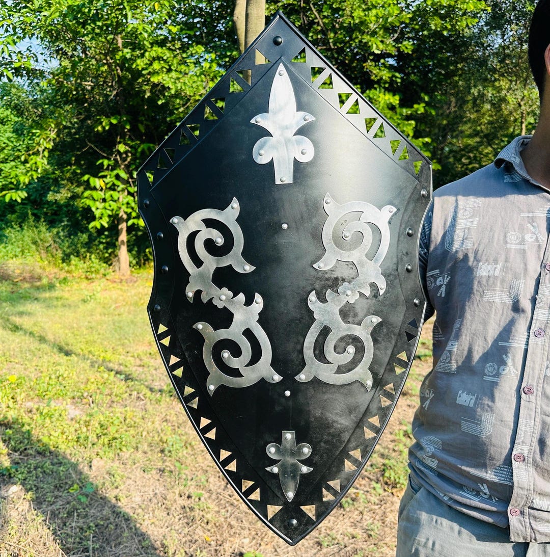 Blackened Templar Shield - Medieval Shield With Silver Design - Knight ...