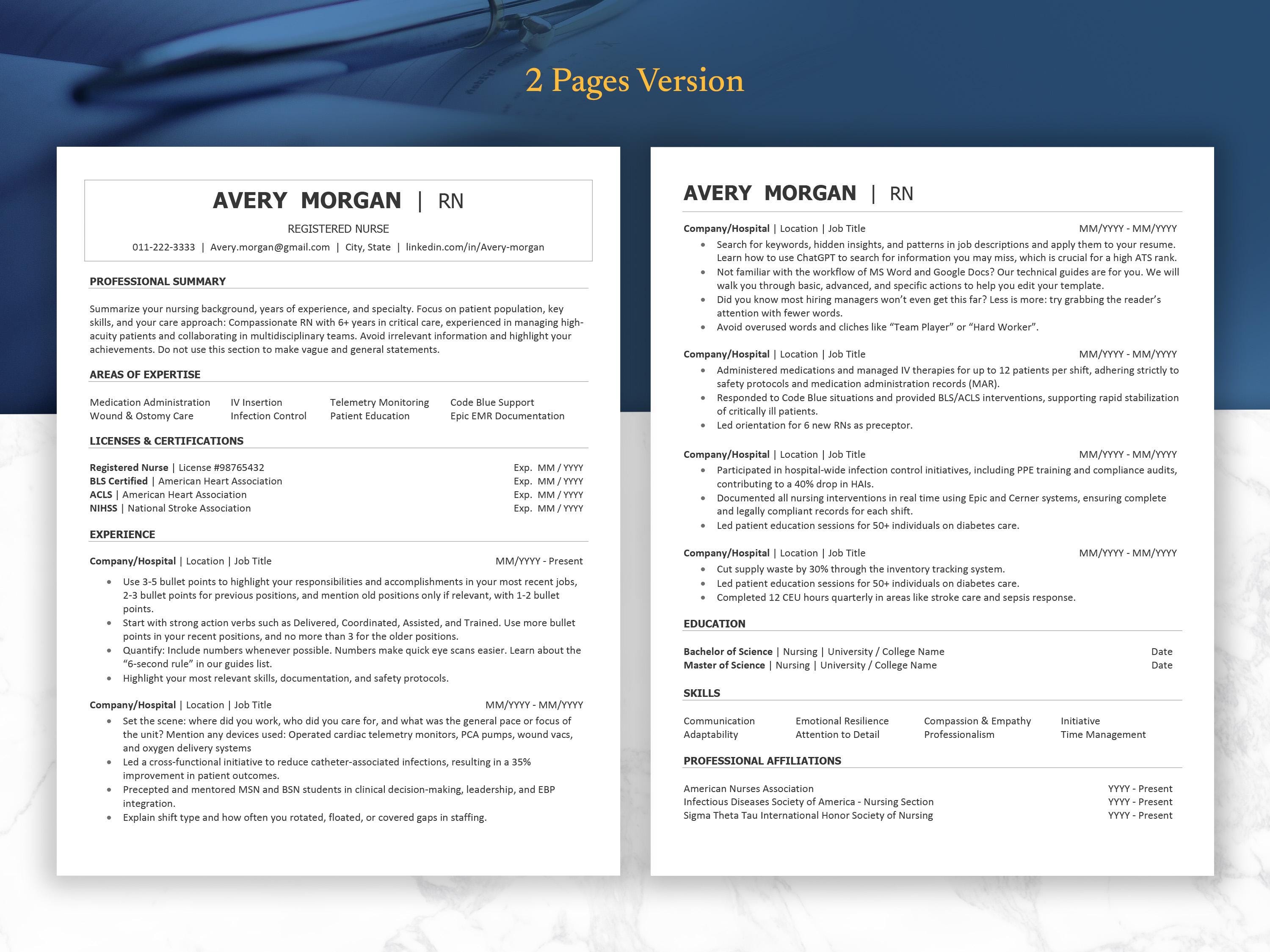 Nurses Resume Template, Editable ATS Friendly Google Docs & Word Cv ...