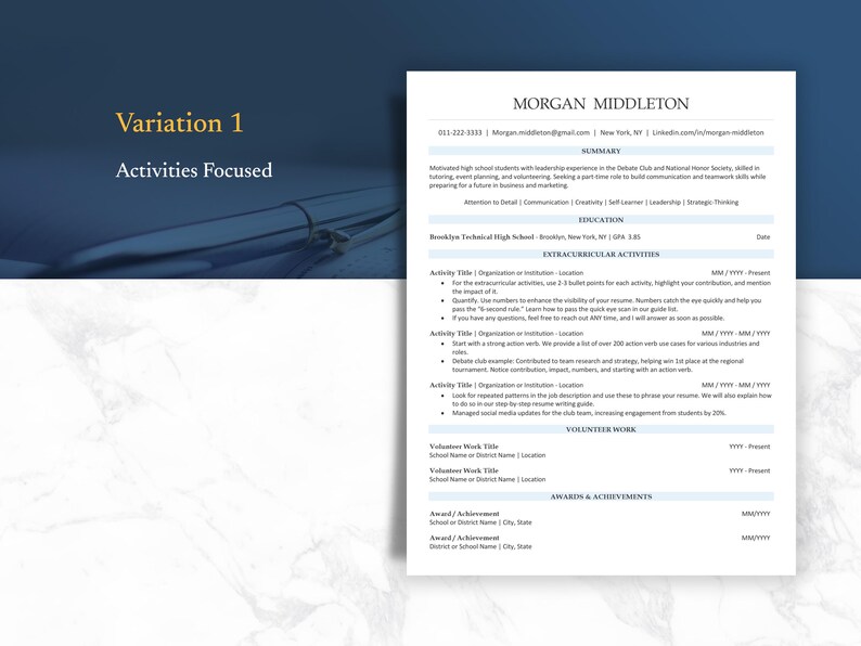 No Experience ATS Resume Template Word & Google Docs 2 Versions Grad ...