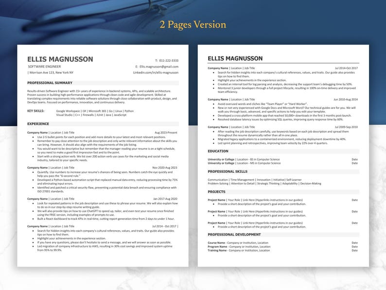 Modern Tech ATS Friendly Resume Template for Word & Google Docs, IT ...
