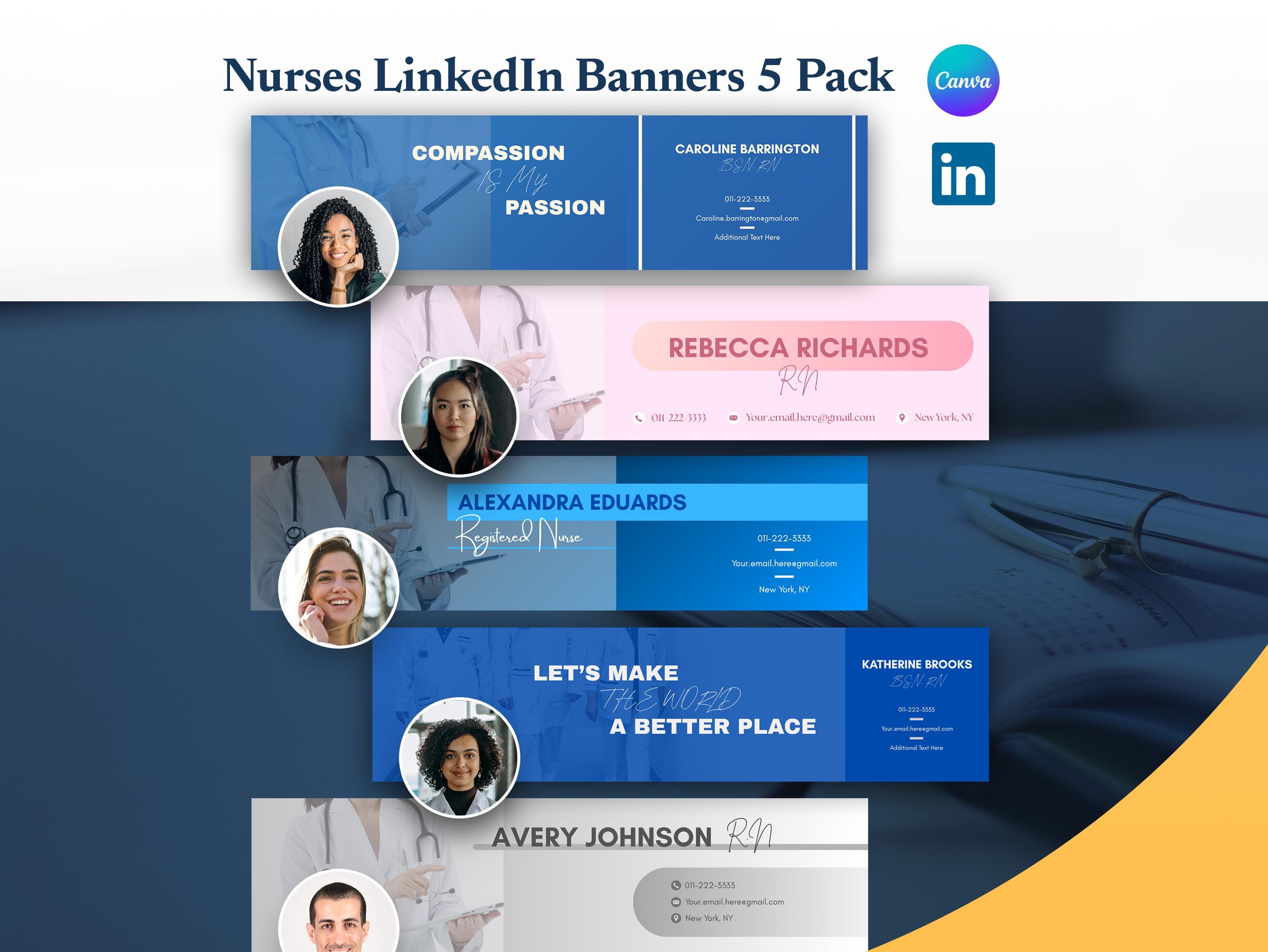 Nurse Linkedin Banners Canva Template Pack, RN Linkedin Banner ...