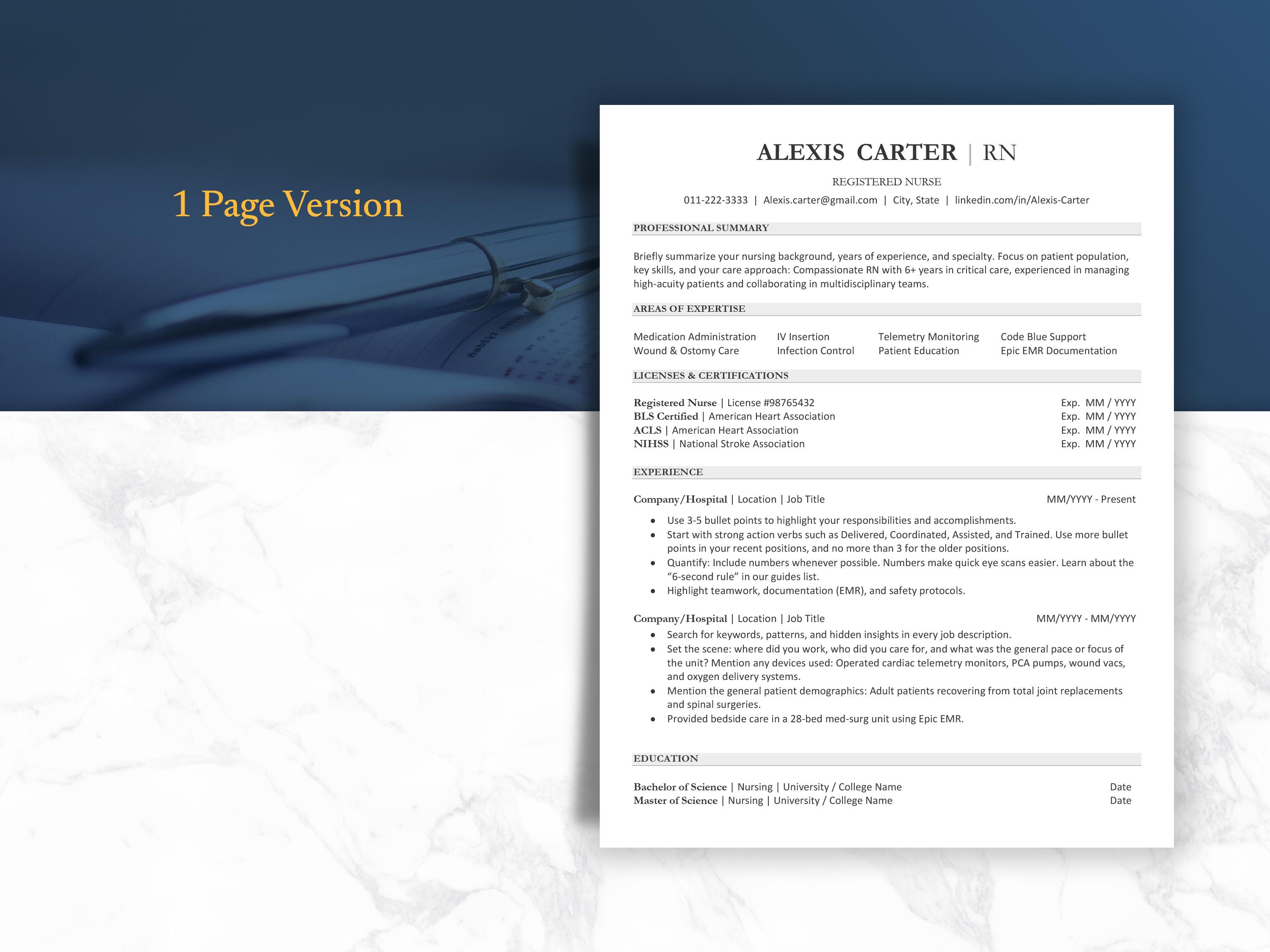 Nurse ATS Friendly Resume Template Google Docs Word Rn, Registered ...