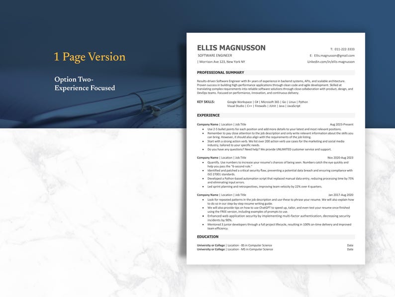 Modern Tech ATS Friendly Resume Template for Word & Google Docs, IT ...