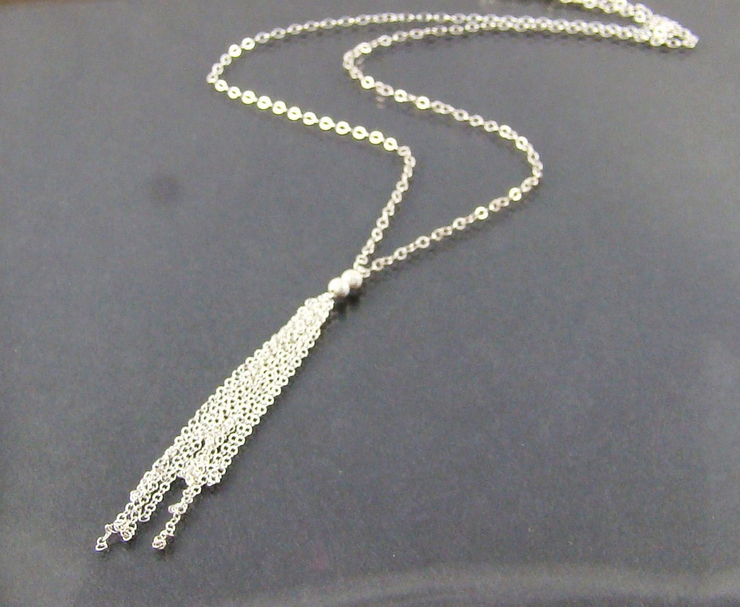 Delicate Sterling Silver Tassel Chain Pendant Necklace. Boho Jewelry ...