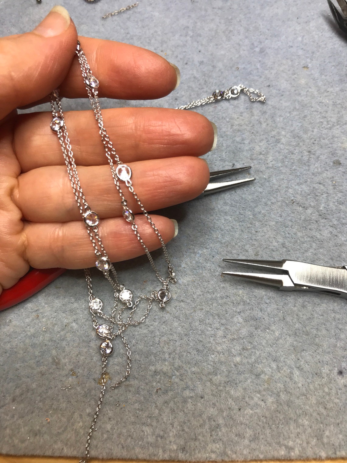 Long CZ Sterling Silver Rhinestone Chain Necklace. Diamond - Etsy