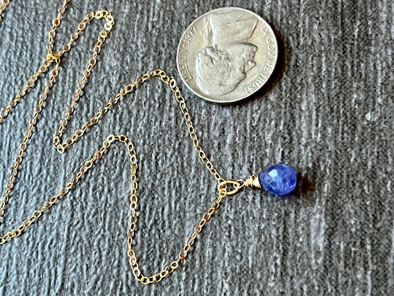 Tanzanite Pendant Gold Necklace. Tiny Blue Periwinkle Gem - Etsy