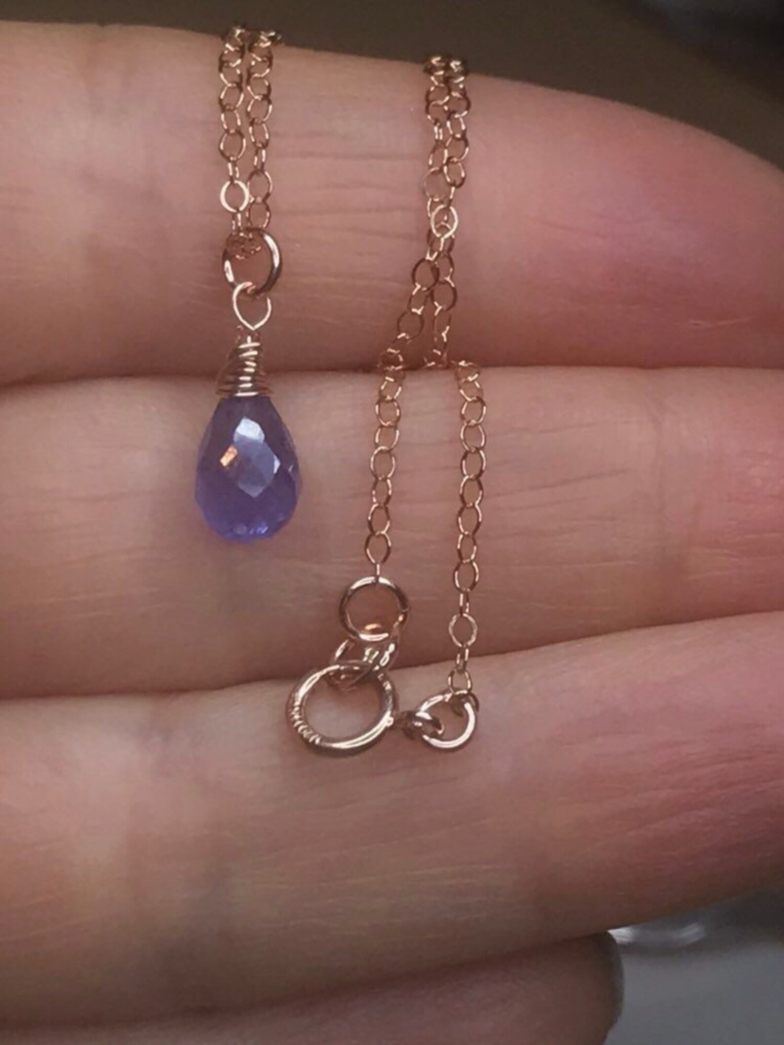 Tanzanite Pendant Gold Necklace. Tiny Blue Periwinkle Gem - Etsy
