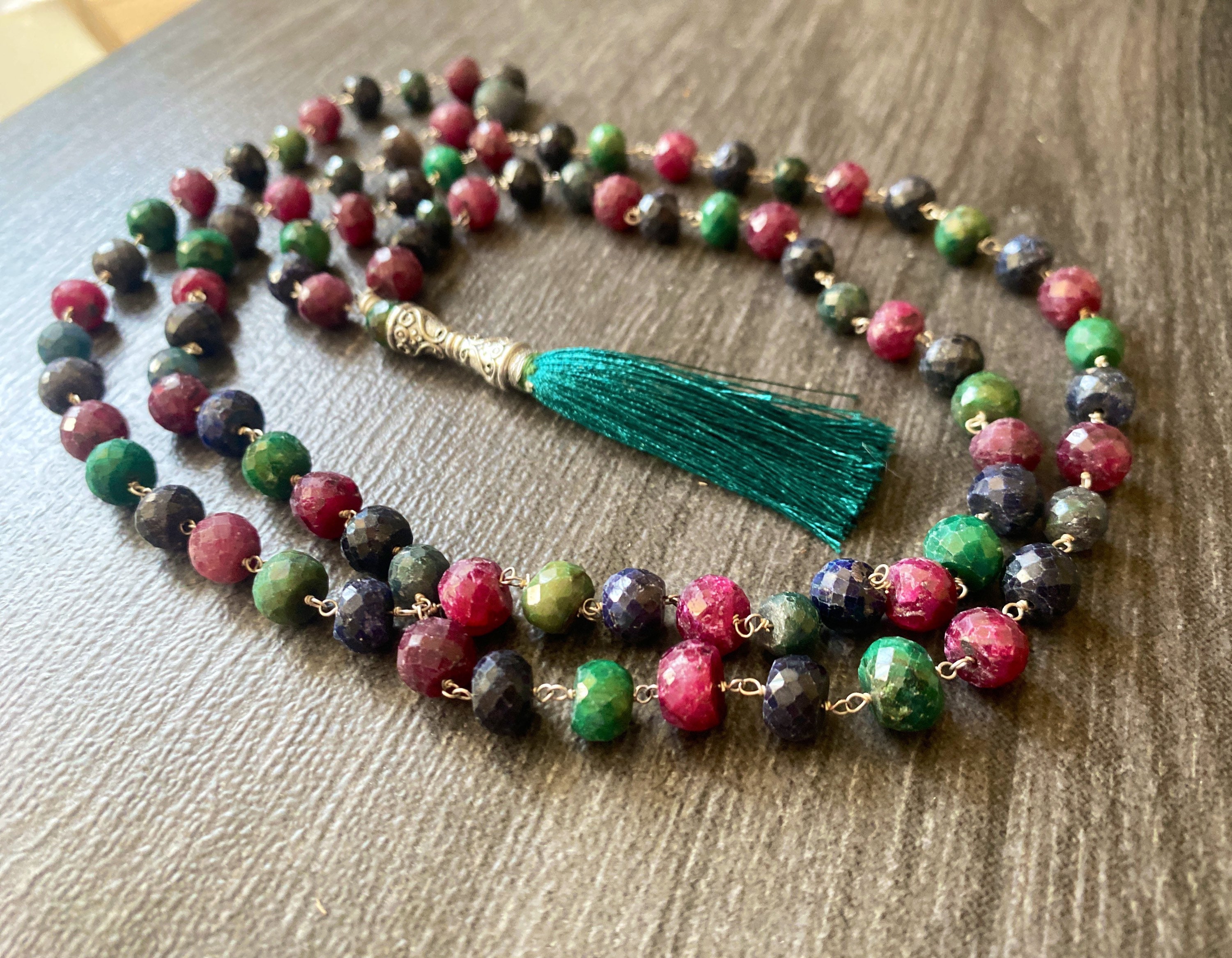 Red Ruby Blue Sapphire Green Emerald Mala Necklace | Etsy