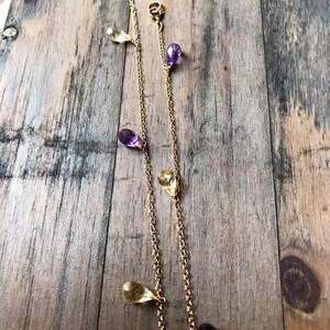 Gold Amethyst Necklace, Citrine Necklace, Purple Yellow Chain, Gemstone ...