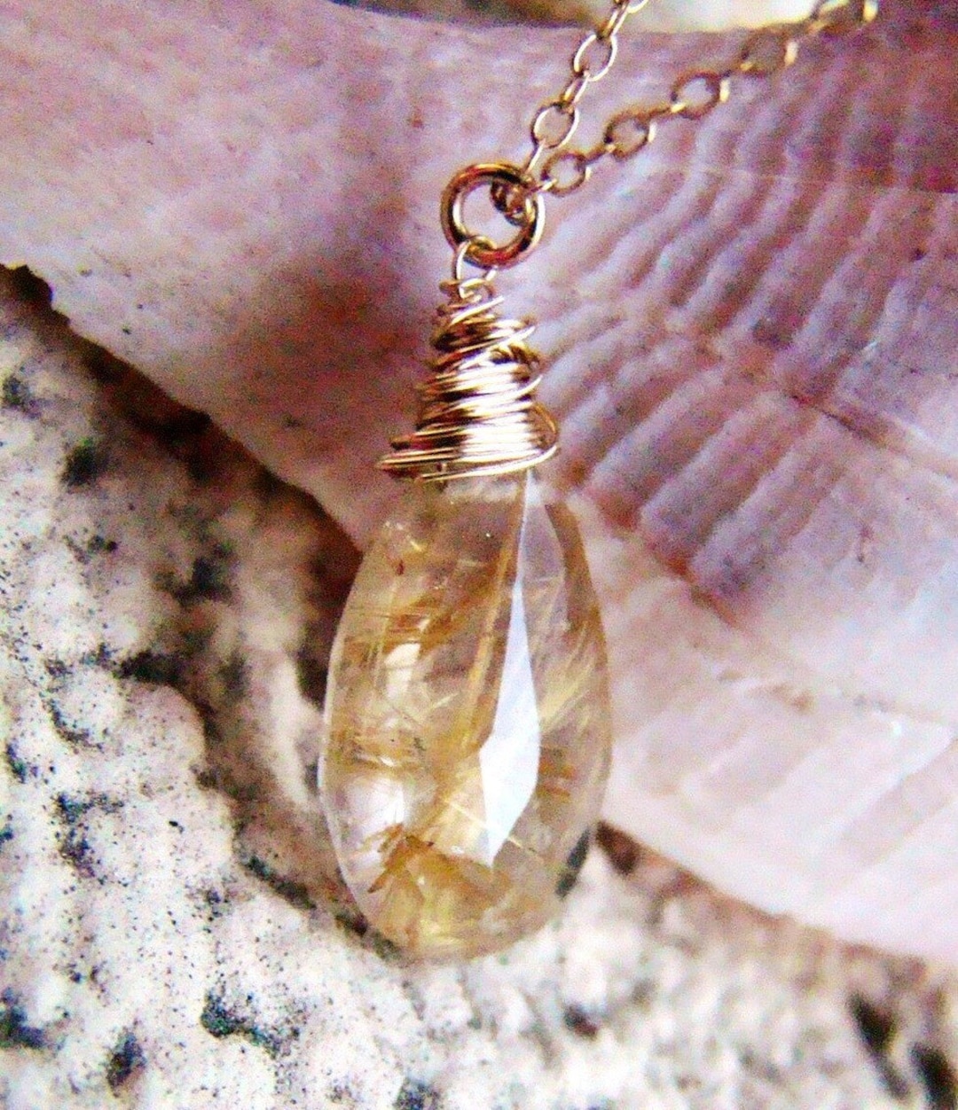 Golden Rutilated Quartz Necklace, Gemstone Jewelry, Faceted Gold Rutile ...