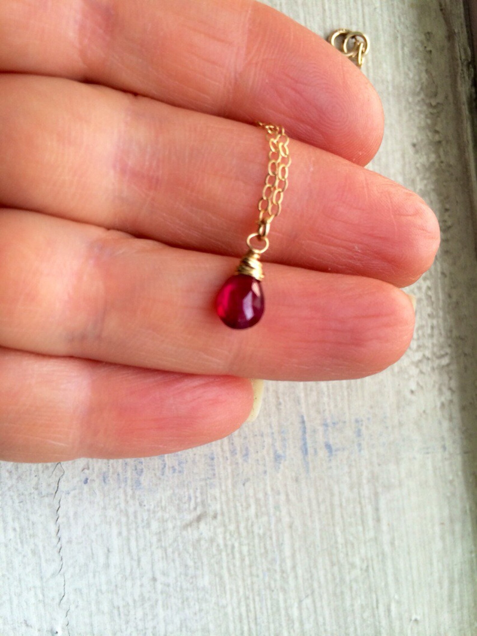 Tiny Red Ruby Quartz Pendant Necklace. July Birthstone Gift. - Etsy
