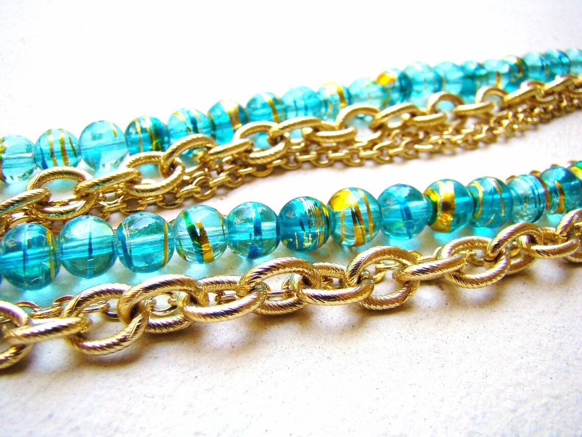 Sale Long Blue Gold Chain Statement Necklace Nautical - Etsy
