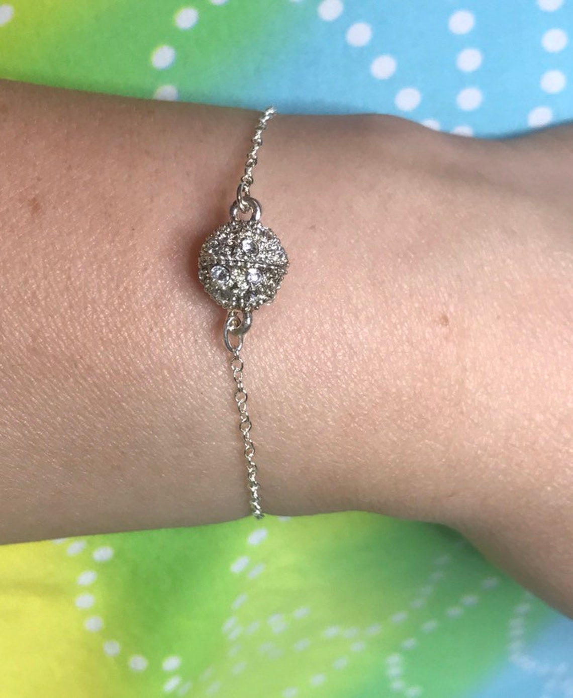 Elegant sterling silver pave bracelet dainty chain | Etsy