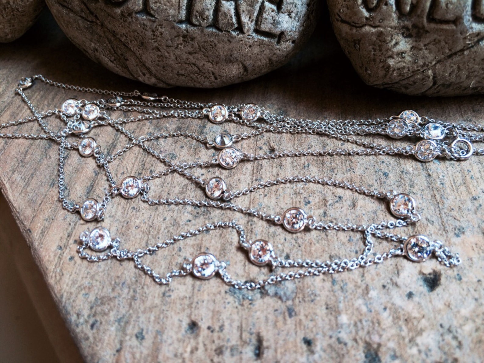 50 Long Rhinestone Necklace. Sterling Silver Chain. | Etsy