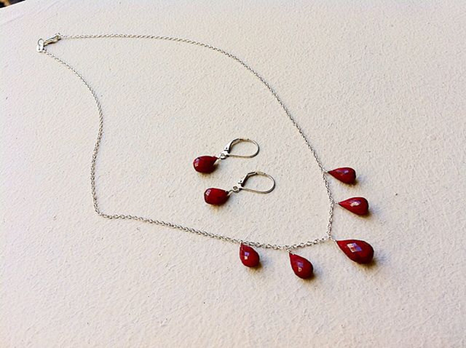 Burgundy Red Indian Ruby Stone Necklace. Dark Red Teardrop - Etsy