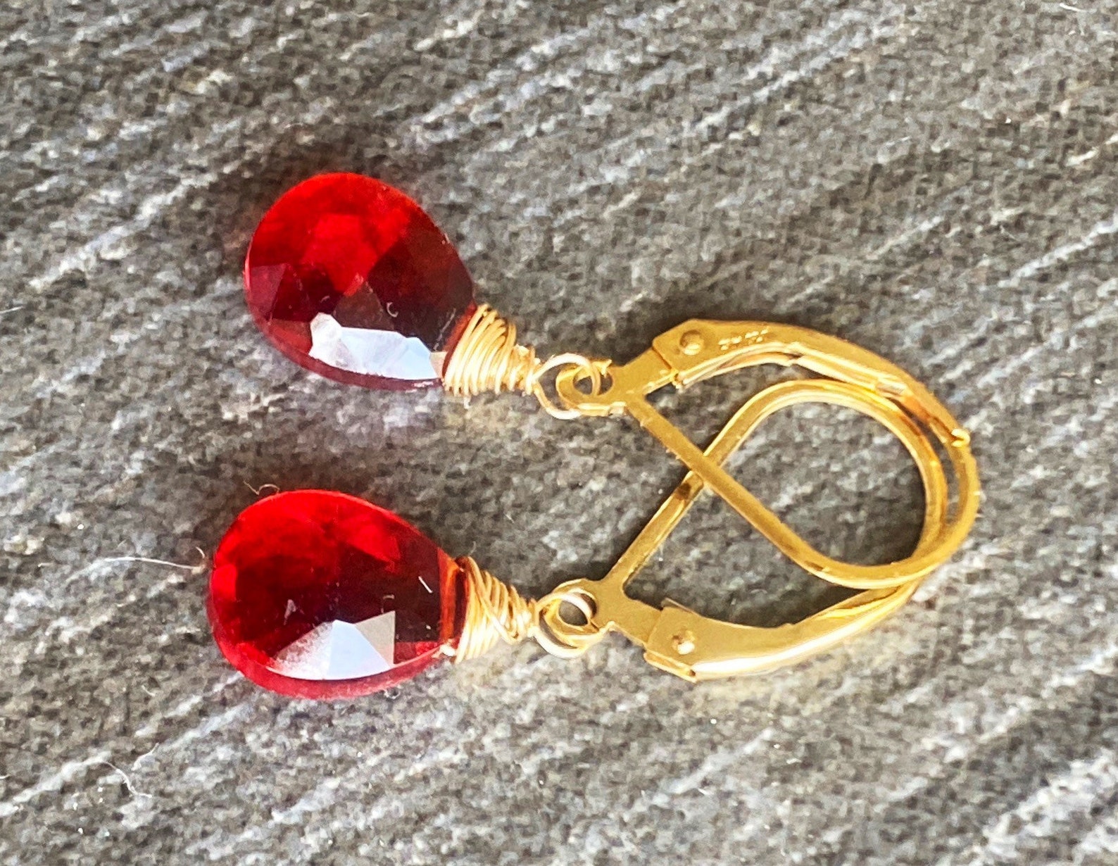 Red Ruby Quartz Earrings Dangles. Gold or Silver. Petite | Etsy