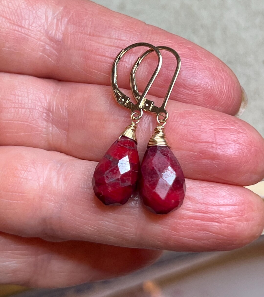 Red Ruby Gold Earrings: Indian Gemstone Dangles, July Birthstone - Etsy