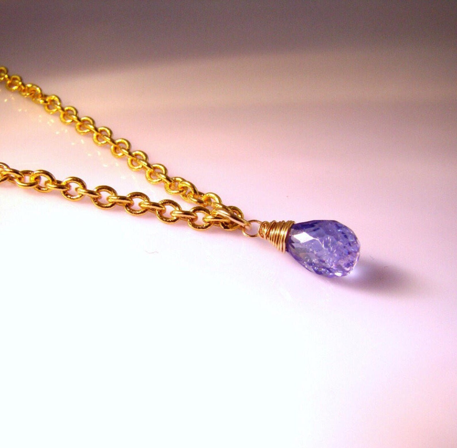 Tanzanite Pendant Gold Necklace. Tiny Blue Periwinkle Gem | Etsy