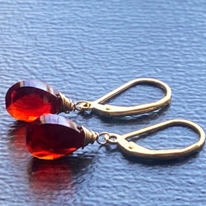 Red Ruby Quartz Earrings, Dangles. Gold or Silver. Petite Drops. July ...