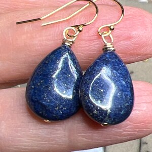 14k Gold Fill, Natural Lapis Lazuli Earrings, Simple Dangles, Gemstone ...