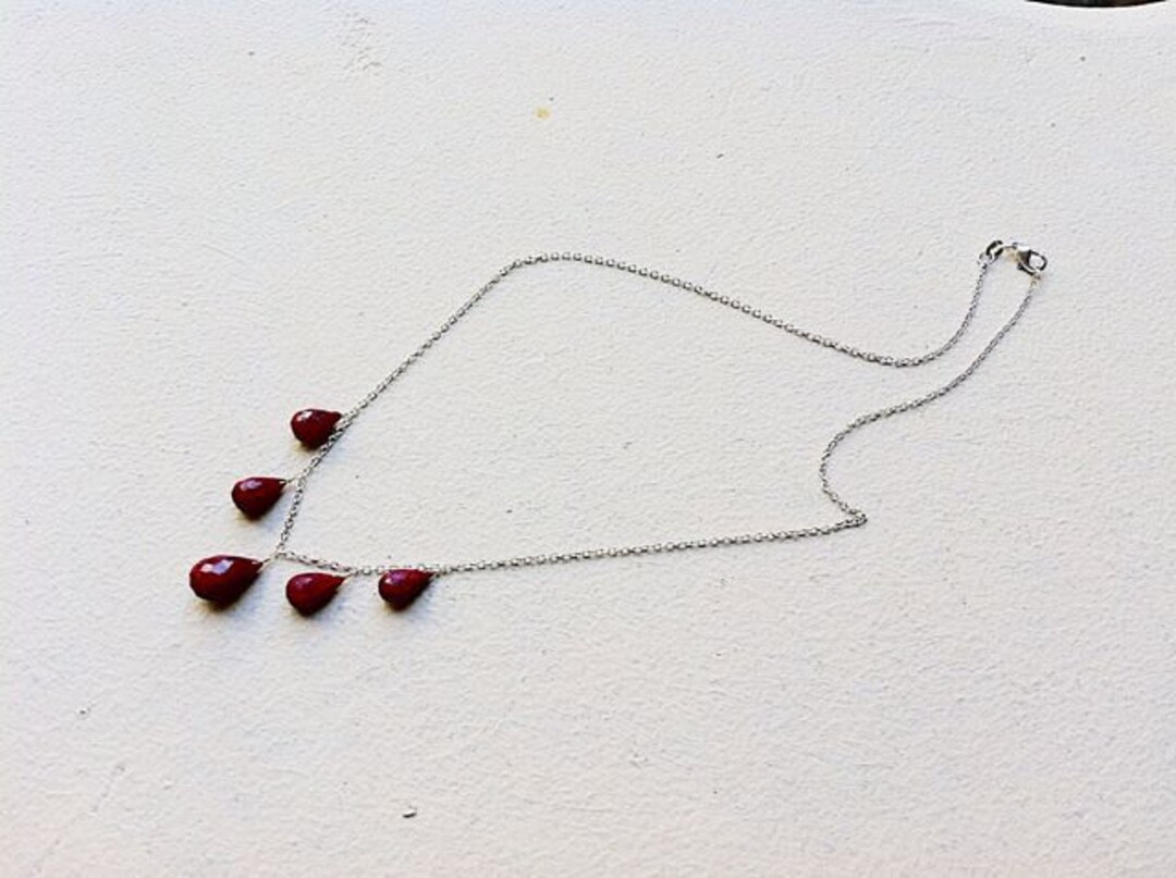 Burgundy Red Indian Ruby Stone Necklace. Dark Red Teardrop - Etsy