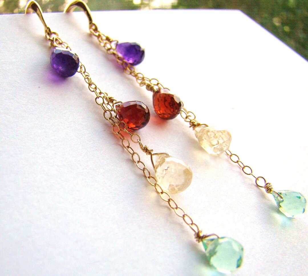 Amethyst Garnet Citrine Peridot Earrings: 14k Gold Fill Gemstone Dangles - Etsy