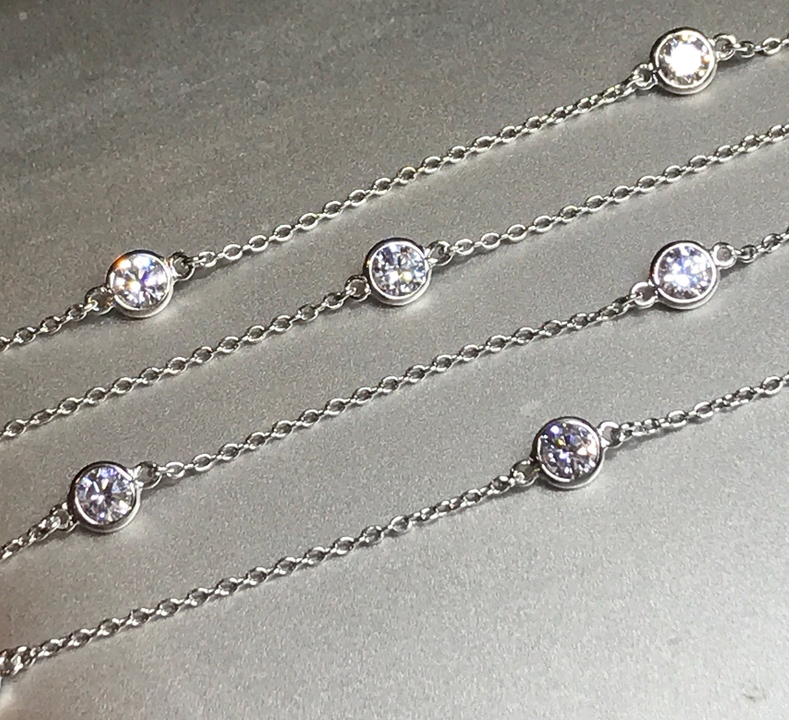 Long CZ Sterling Silver Rhinestone Chain Necklace. Diamond - Etsy