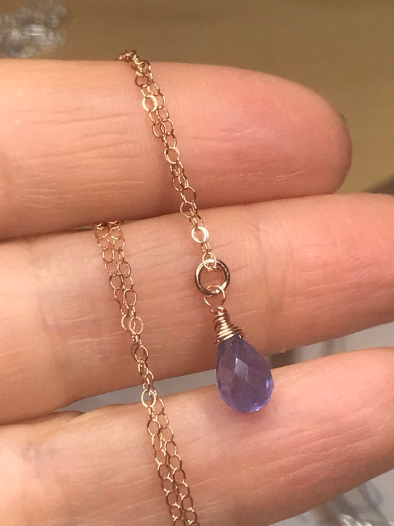 Tanzanite pendant gold Necklace. Tiny blue Periwinkle gem | Etsy